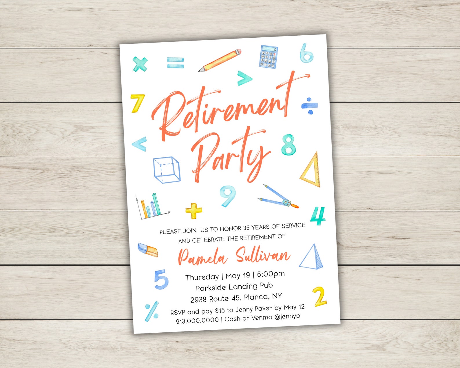Math Teacher Retirement Invitation Template, Printable Digital Math ...