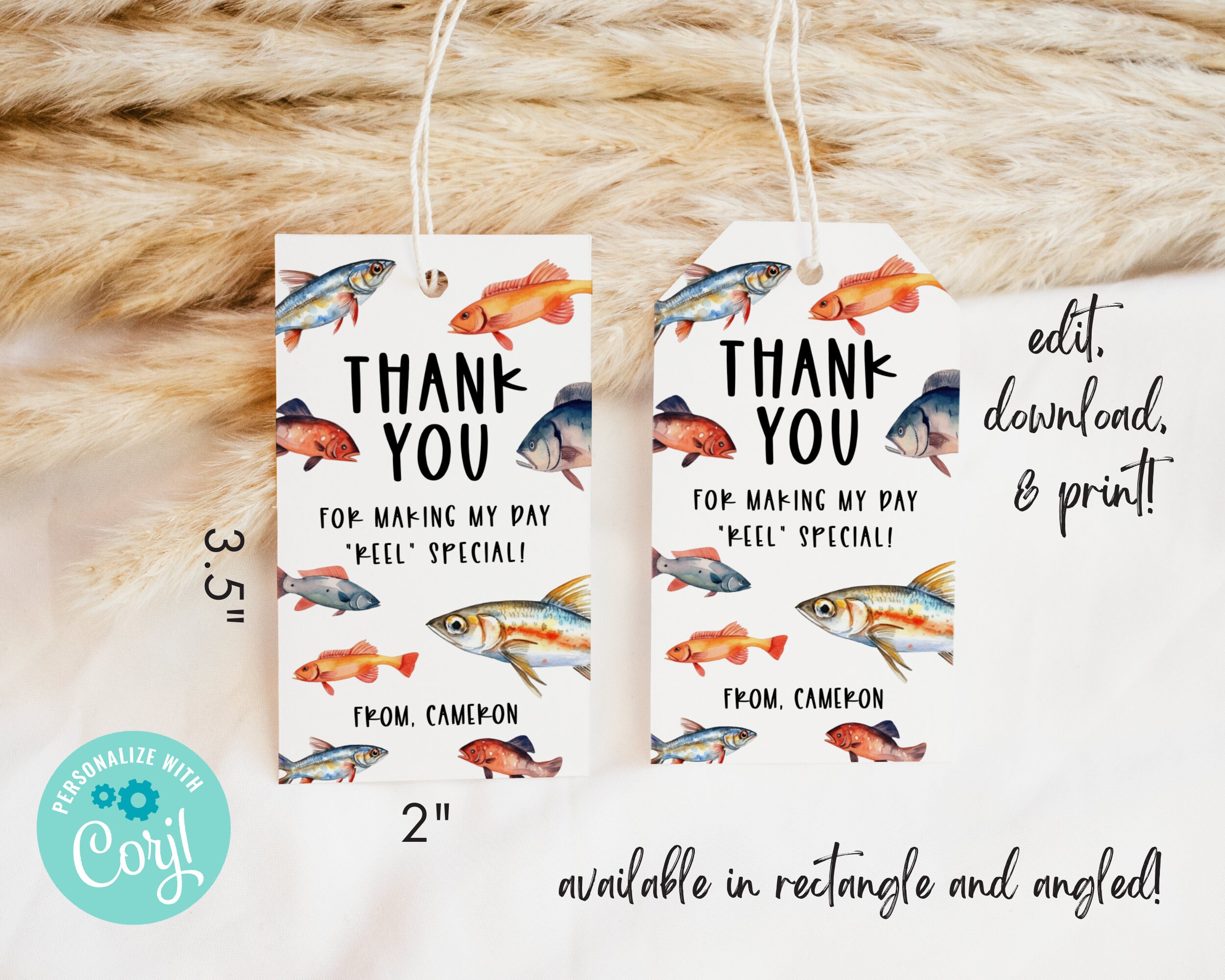 Fishing Birthday Thank You Tag Thank You Party Favor Tag Printable ...