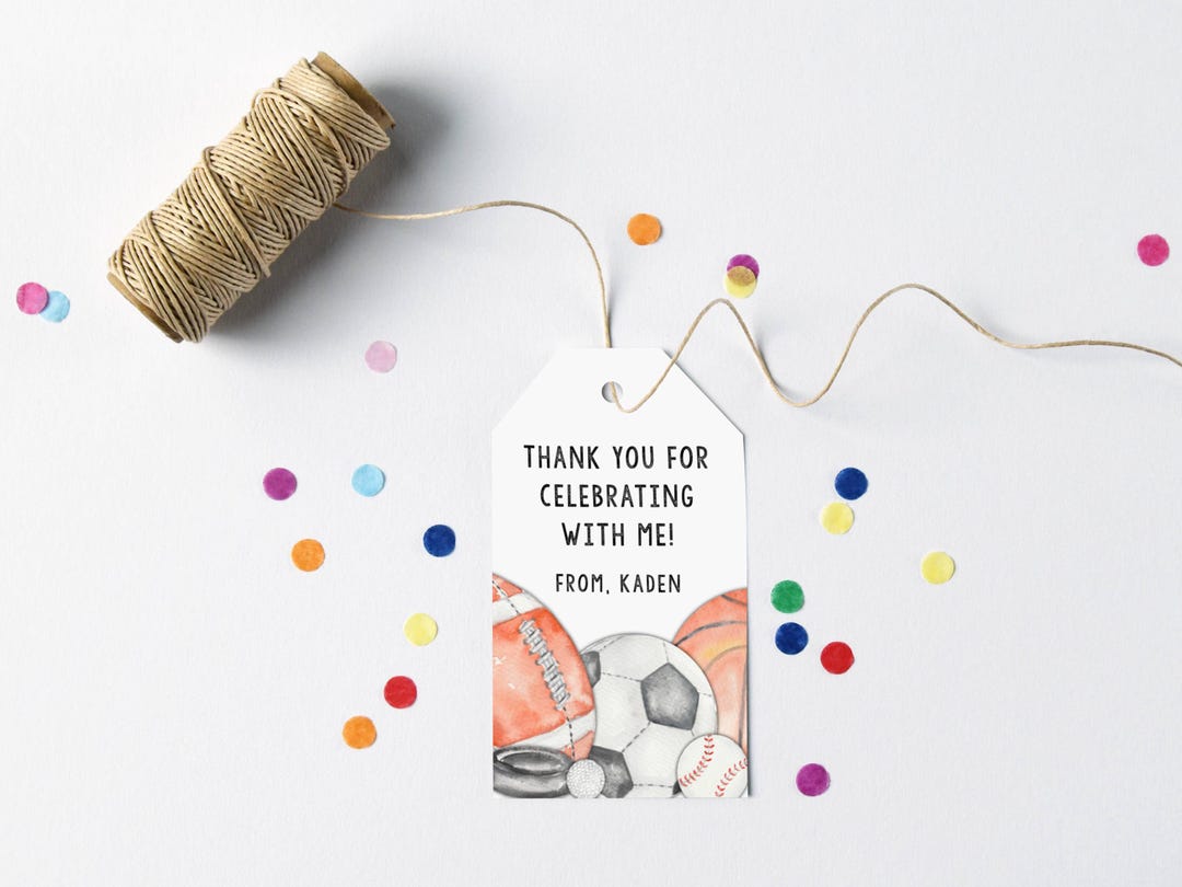 Sports Balls Party Favor Tags Birthday Thank You Party Favor Tag ...