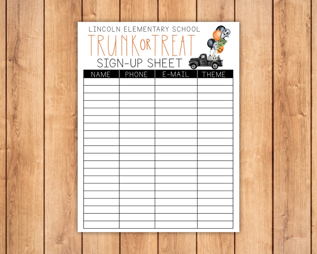 Trunk-or-treat Sign up Sheet Printable Template Halloween Trunk or ...