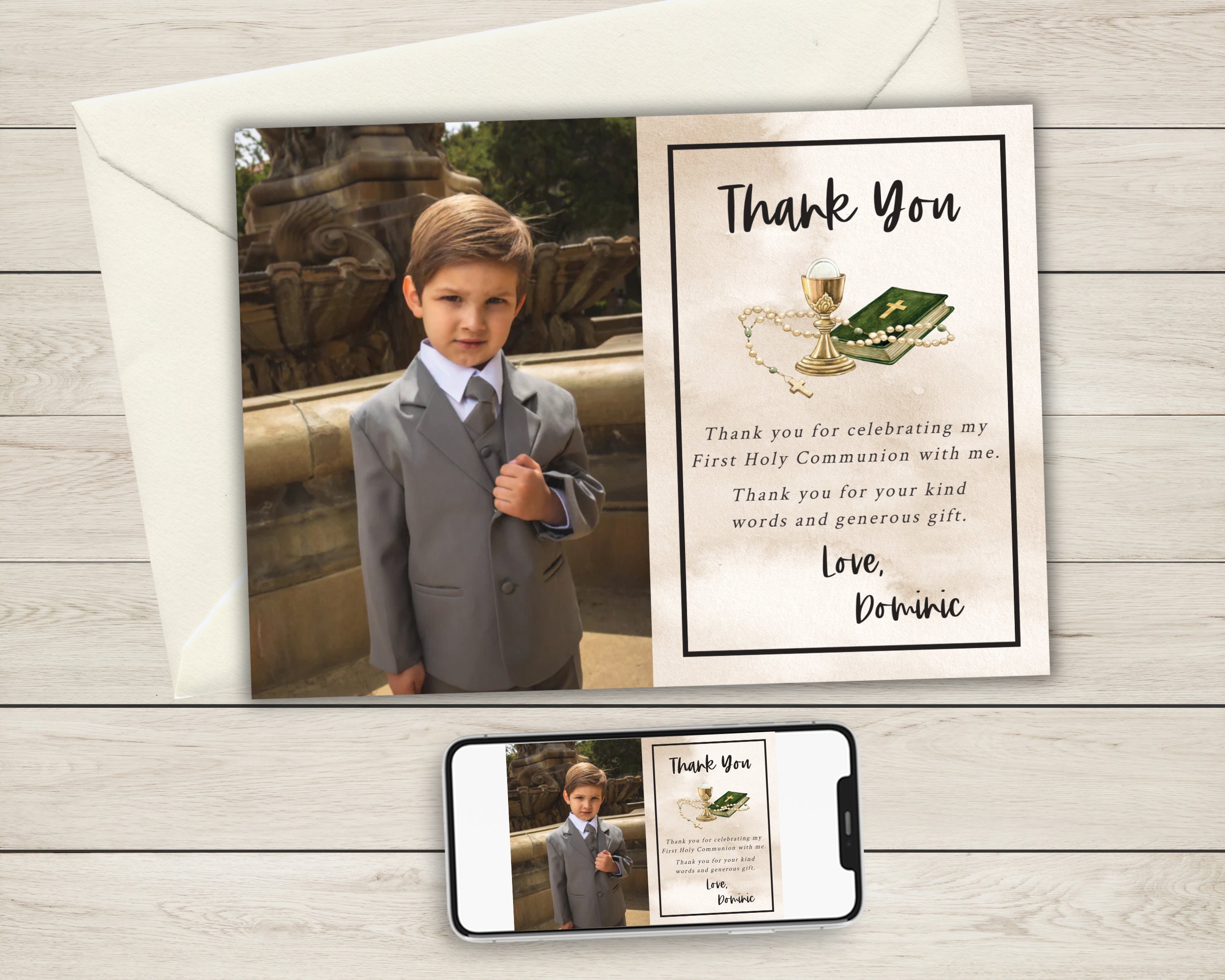 First Holy Communion Photo Thank You Card Black Printable Textable ...