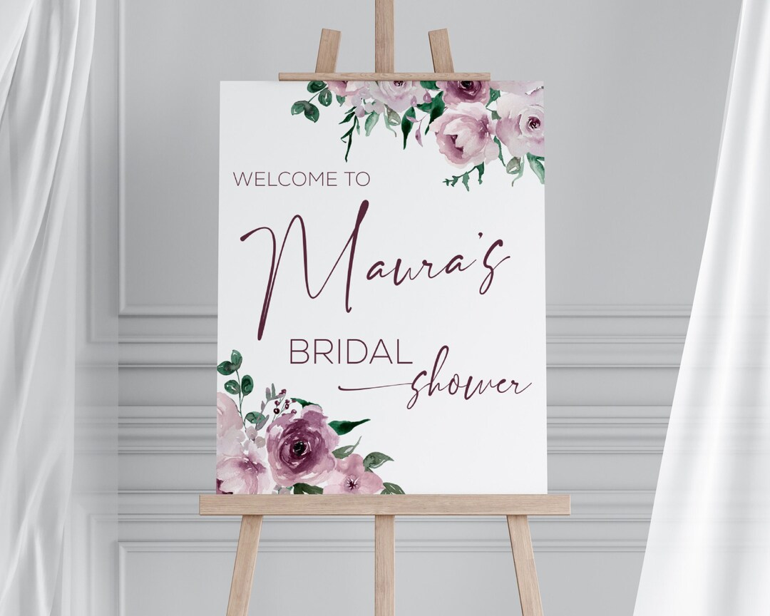 Mauve Bridal Shower Welcome Sign Template Modern Mauve Blush Floral ...