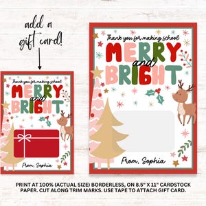 Christmas Gift Card Holder for Teacher Printable Template, Christmas ...