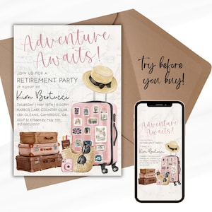 Travel Theme Retirement Invitation Printable Template, Adventure Awaits ...