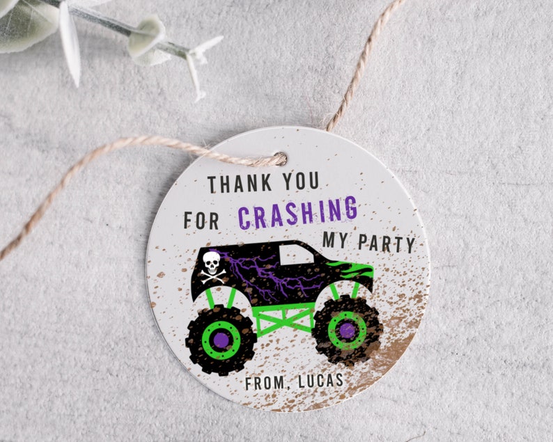 Monster Truck Grave Digger Hang Tag Birthday Party Thank You Party ...