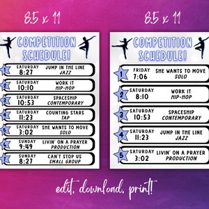 Dance Competition Printable Schedule Template, Editable Dance ...
