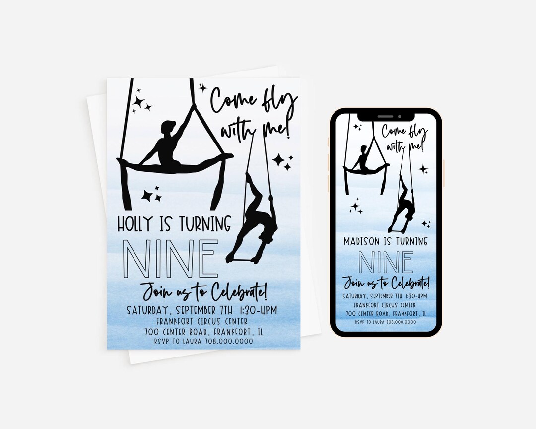 Aerial Swing Birthday Invite, Aerial Silk Birthday Party Invitation ...