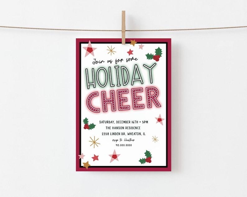 Holiday Cheer Invite Printable Template Christmas Holiday Cheer Party ...