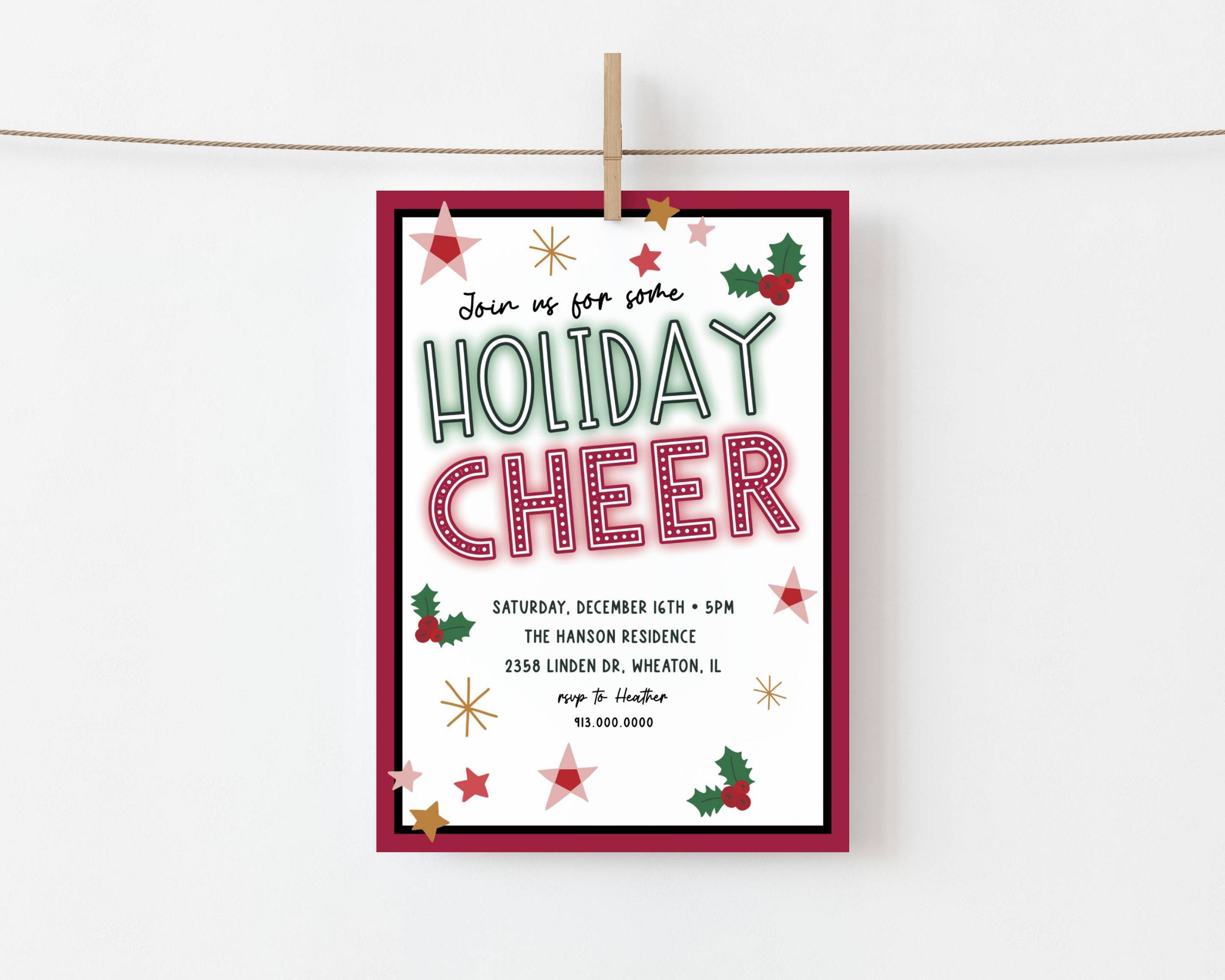 Holiday Cheer Invite Printable Template Christmas Holiday Cheer Party ...
