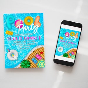 Swim Pool Party Birthday Invite Printable Unicorn Pool Float Pool Party ...