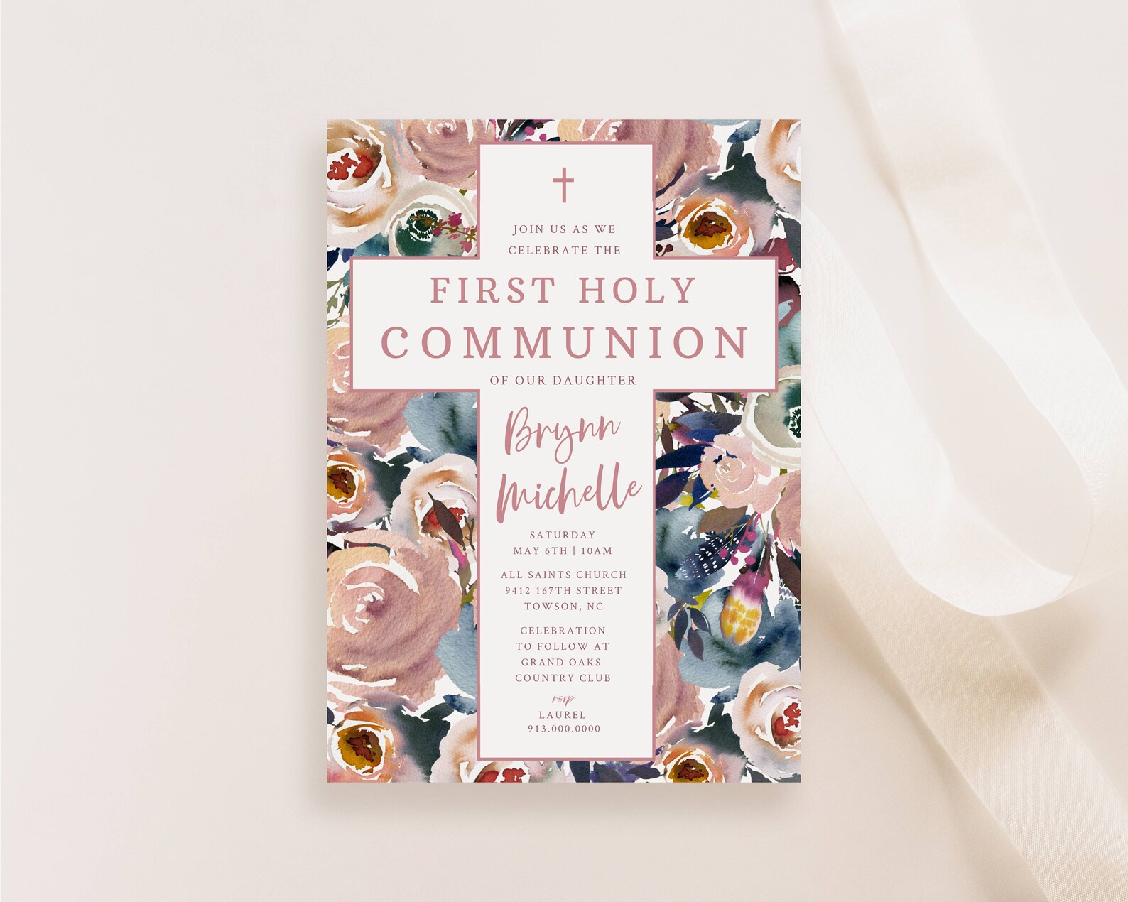 Plantilla imprimible de invitación de primera comunión con diseño de ...