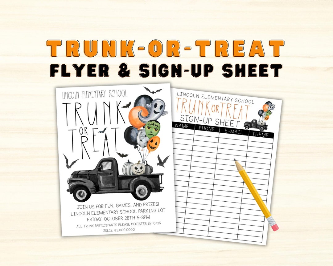 Trunk-or-treat Flyer and Sign up Sheet Halloween Trunk-or-treat Poster ...