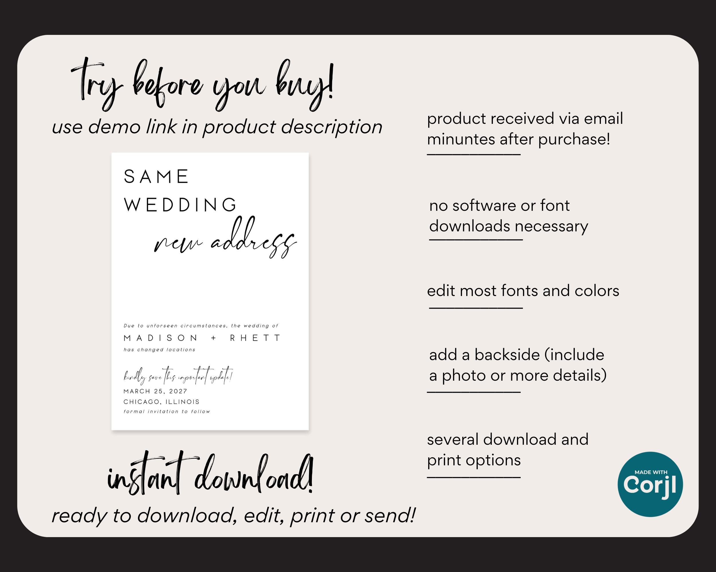 Change the Wedding Address Printable Template, Editable New Wedding ...