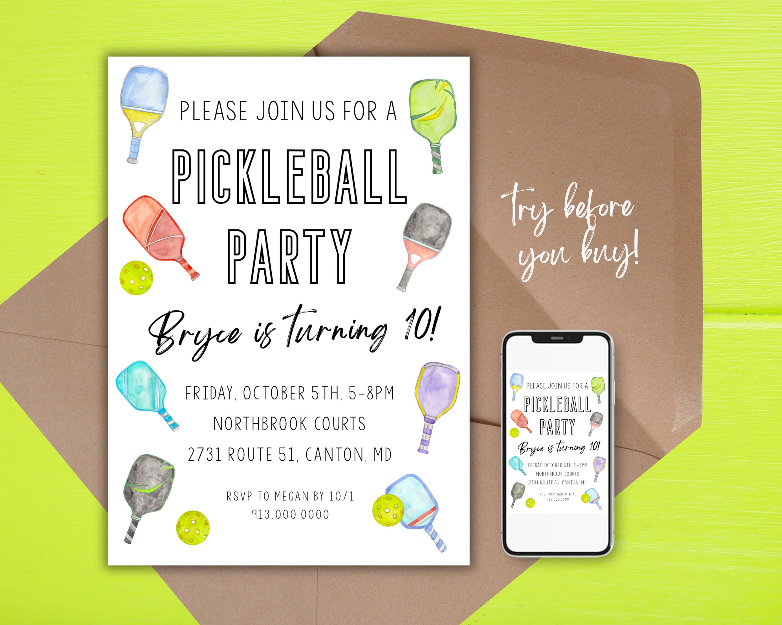 Pickleball Birthday Party Invitation Template, Pickleball Birthday ...