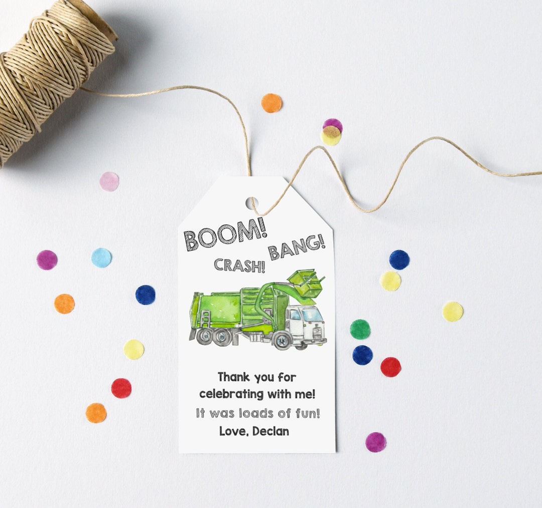 Garbage Truck Birthday Thank You Party Favor Tag Printable Template ...