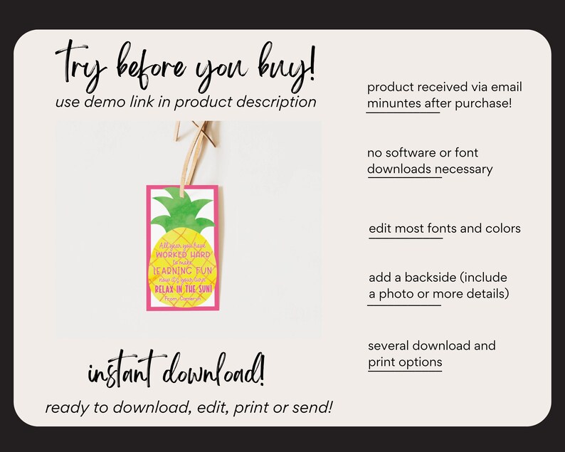 End of Year Teacher Gift Tag Printable Template, Summer End of School ...