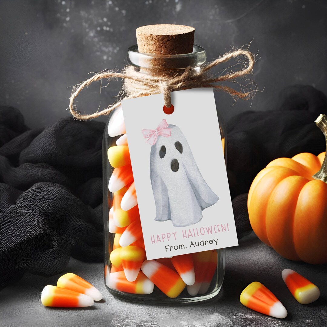 Halloween Treat Hang Tag Template Girl Cute Pink Halloween Gift Tag ...