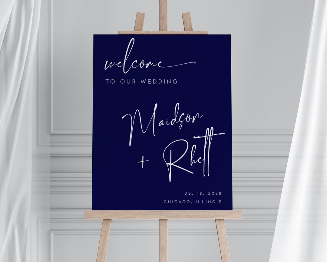 Modern Welcome Wedding Sign Printable Template, Navy Blue Modern ...