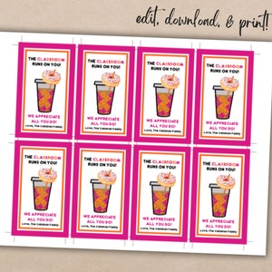 Teacher Appreciation Gift Tag Dunkin' Donuts Printable Template ...