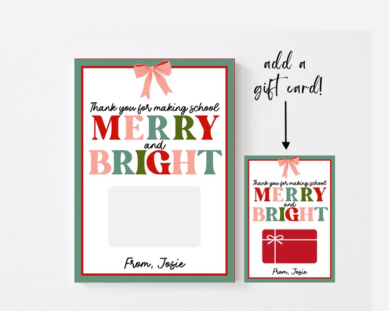 Teacher Christmas Gift Card Printable Template, Christmas Holidays ...