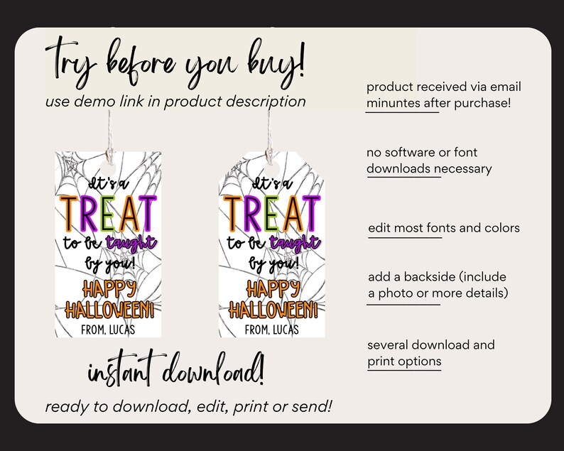 Halloween Teacher Gift Tag Template, Editable Teacher Halloween Gift ...