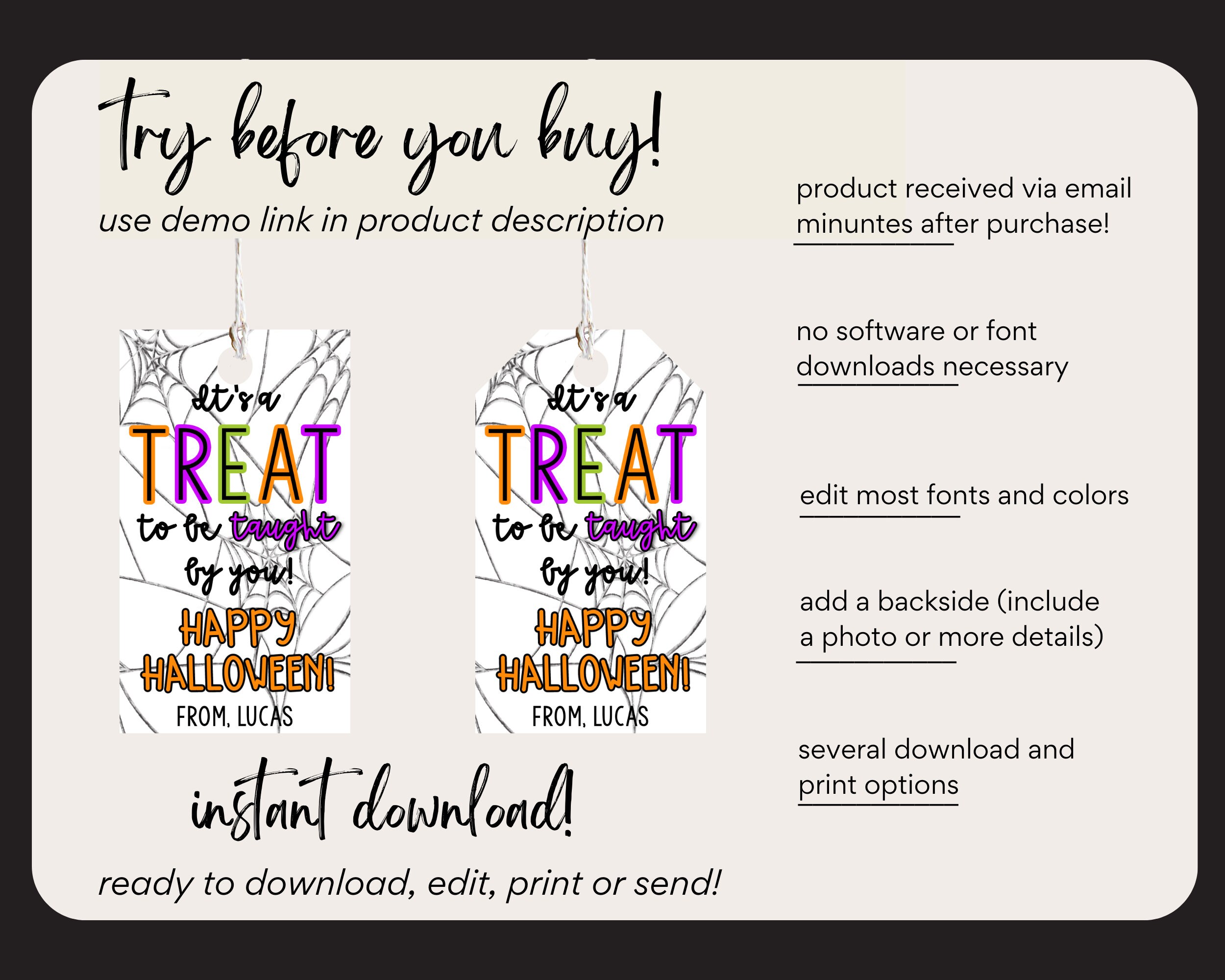 Halloween Teacher Gift Tag Template, Editable Teacher Halloween Gift ...