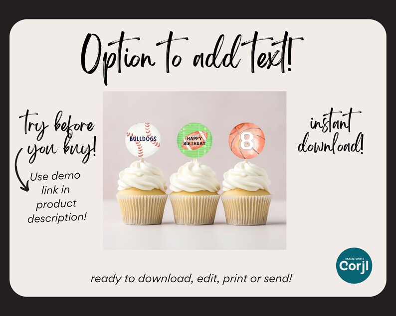 Sports Balls Cupcake Toppers Sports Theme Birthday Party Printable ...