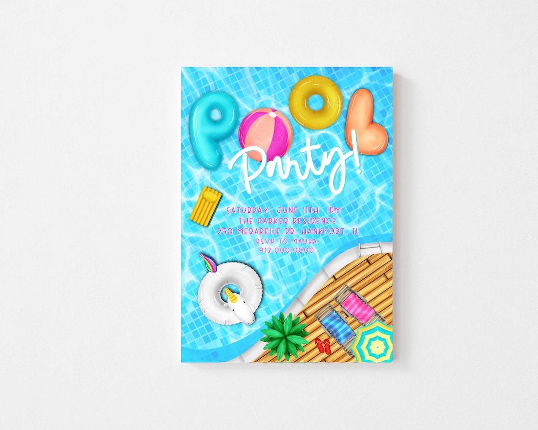 Swim Pool Party Invite Unicorn Floats Printable Template Pool Party ...