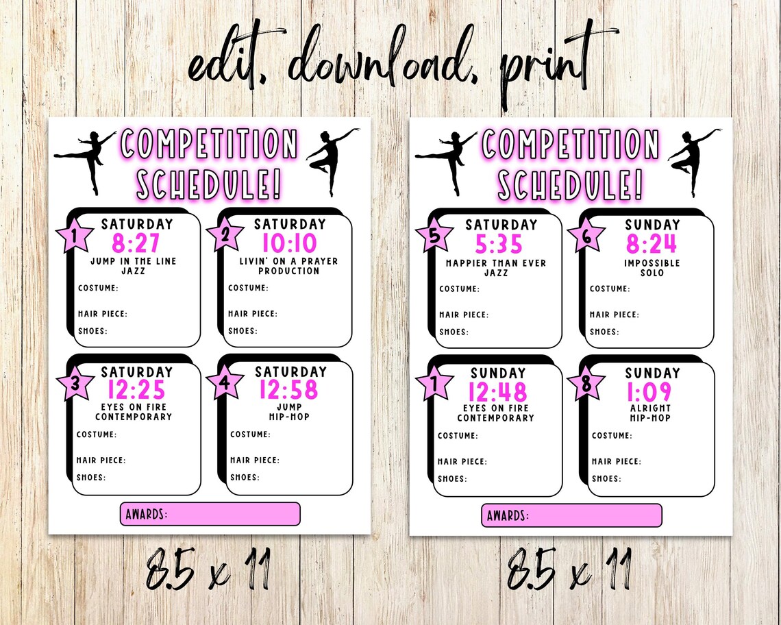 Dance Competition Printable Schedule Template Dance Competition Details ...