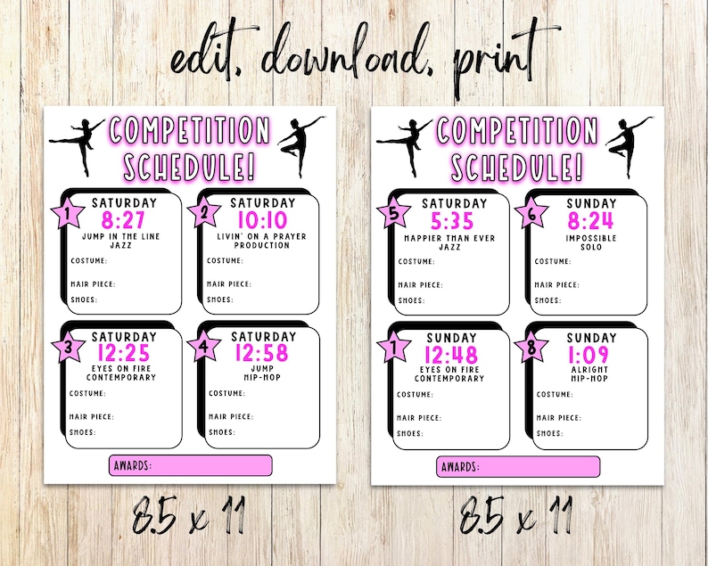 Dance Competition Printable Schedule Template Dance Competition Details ...