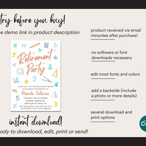 Math Teacher Retirement Invitation Template, Printable Digital Math ...