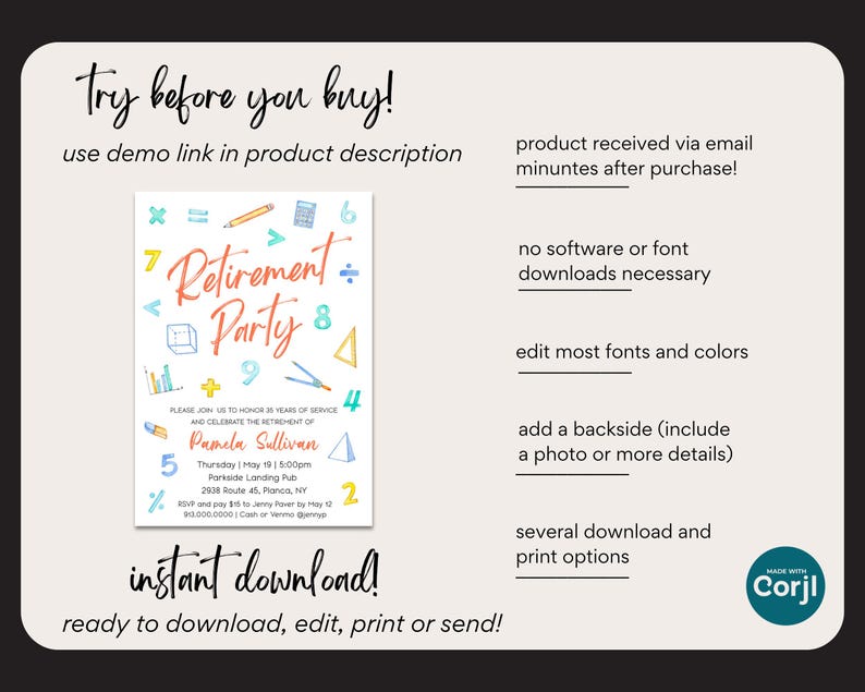 Math Teacher Retirement Invitation Template, Printable Digital Math ...