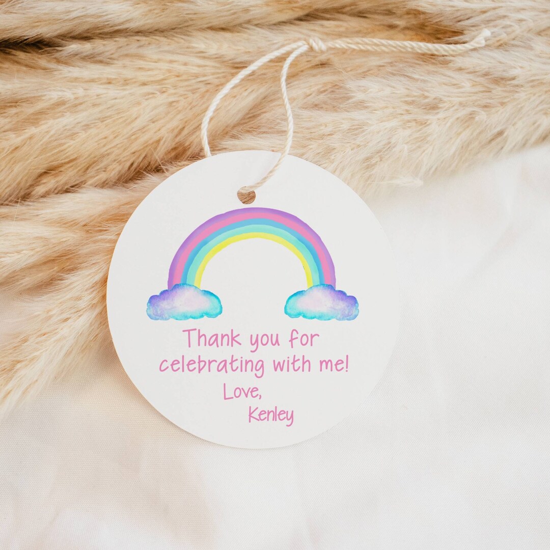 Rainbow Birthday Tag Printable Template Round Rainbow Thank You Party ...