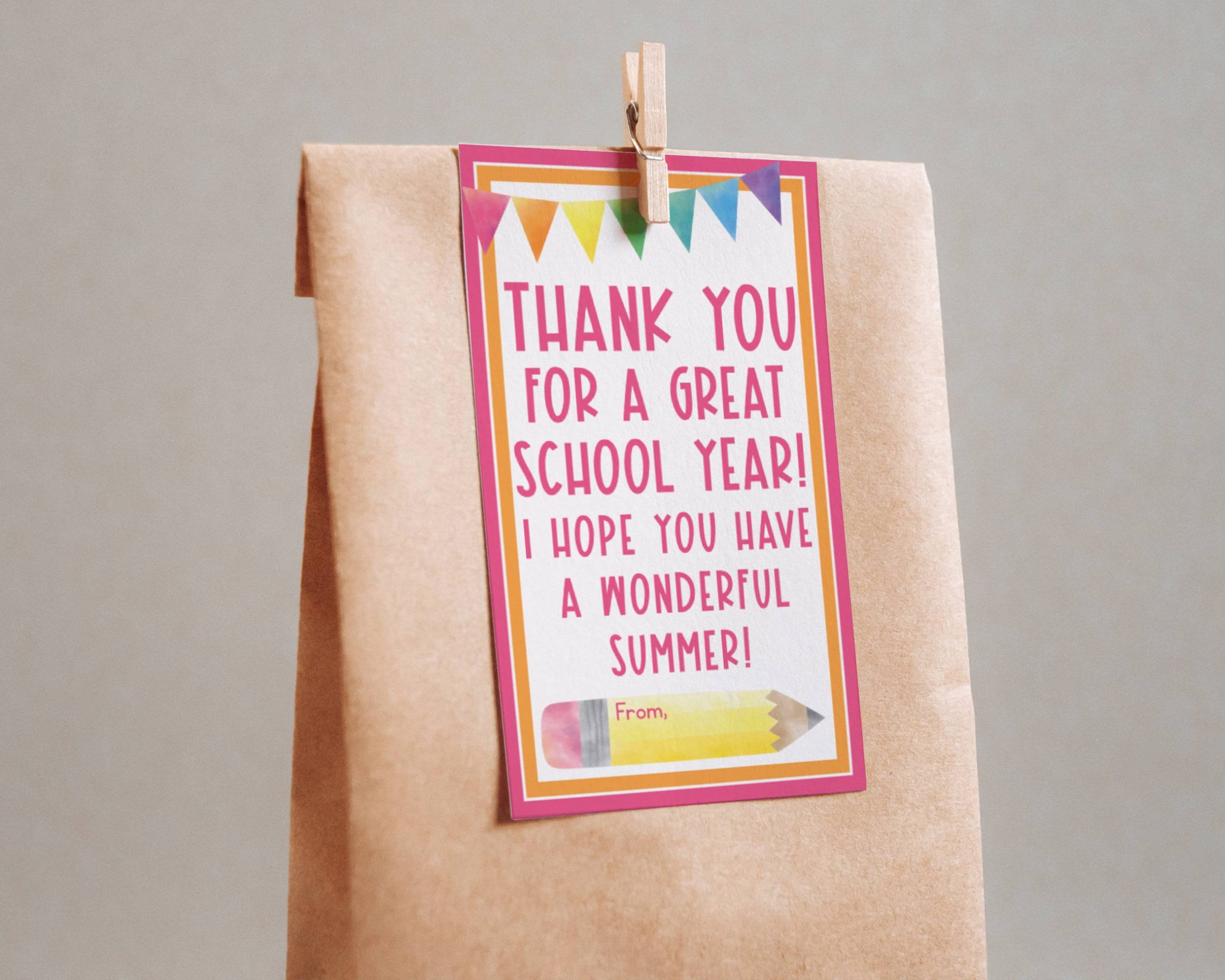 Thank You Teacher End of Year Gift Tag Printable Template School Staff ...