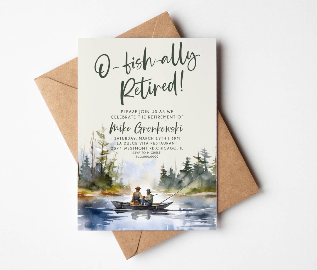 Fishing Retirement Invitation Printable Template, Fishing Themed ...