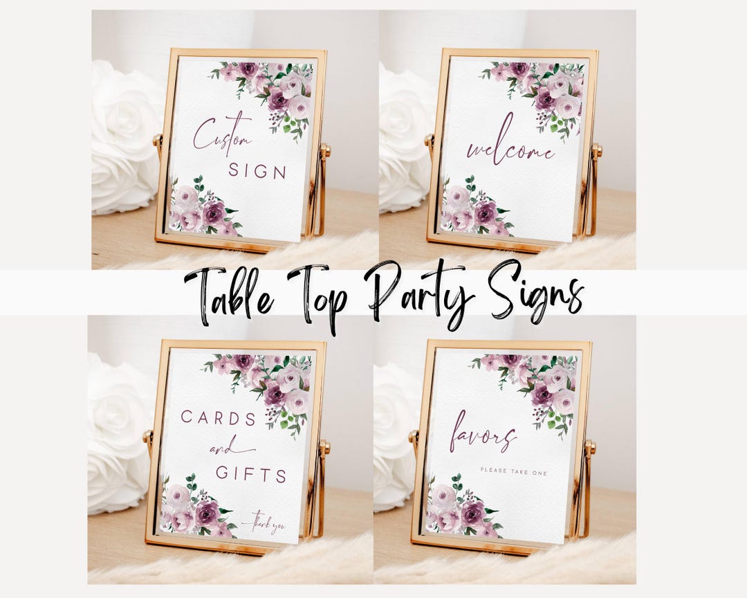 Custom Table Top Signs Mauve Blush Plum Modern Floral Printable ...