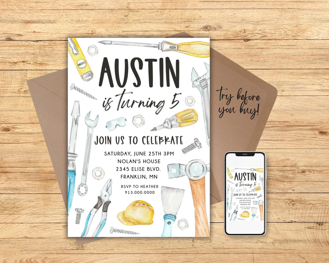 Tools Birthday Invitation Printable Template, Editable Instant Download ...