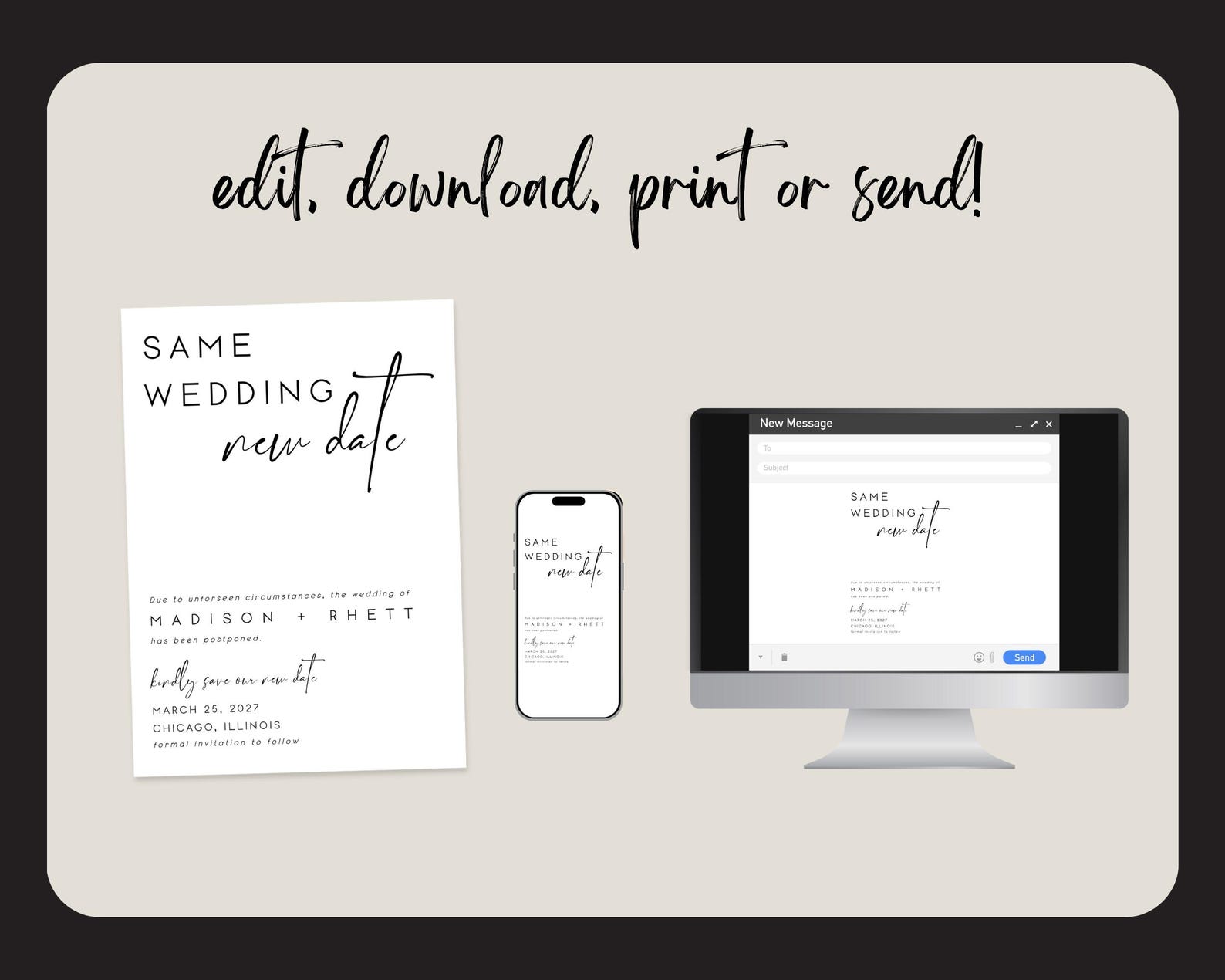 Change the Wedding Date, Printable Template Instant Download, Same ...