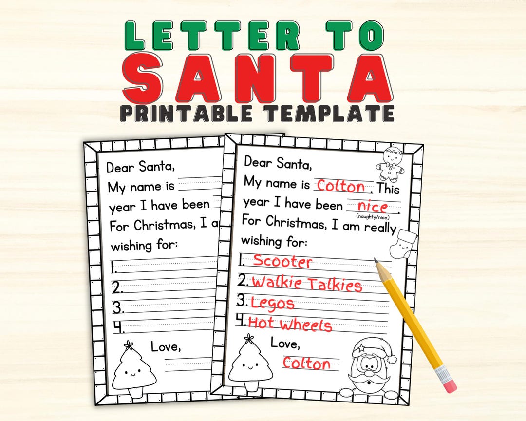Letter to Santa Fill in the Blank Template Christmas List Letter to ...