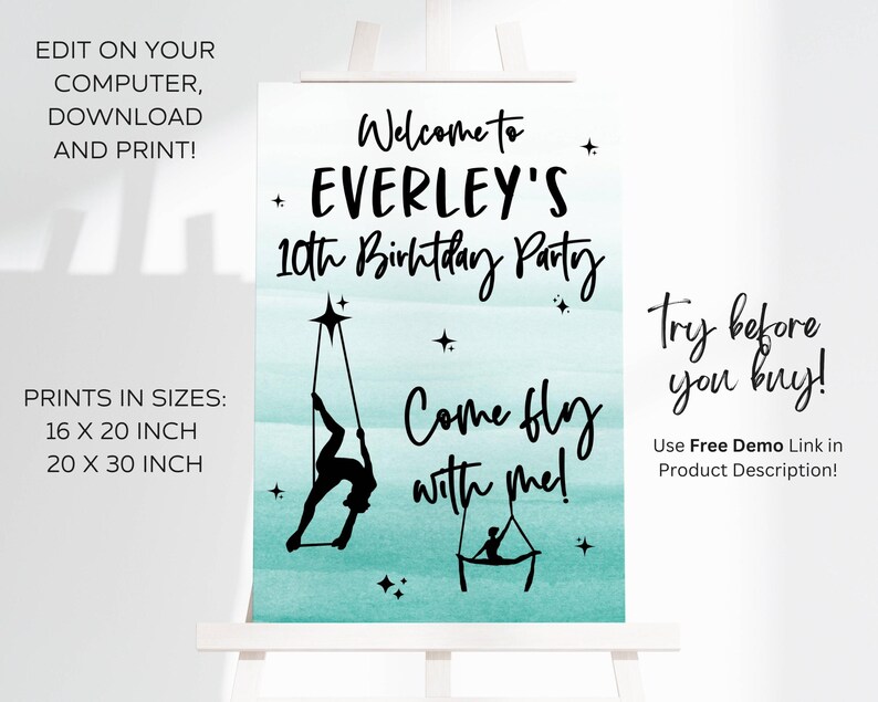 Aerial Silk Birthday Party Sign: Printable Template (digital Download ...