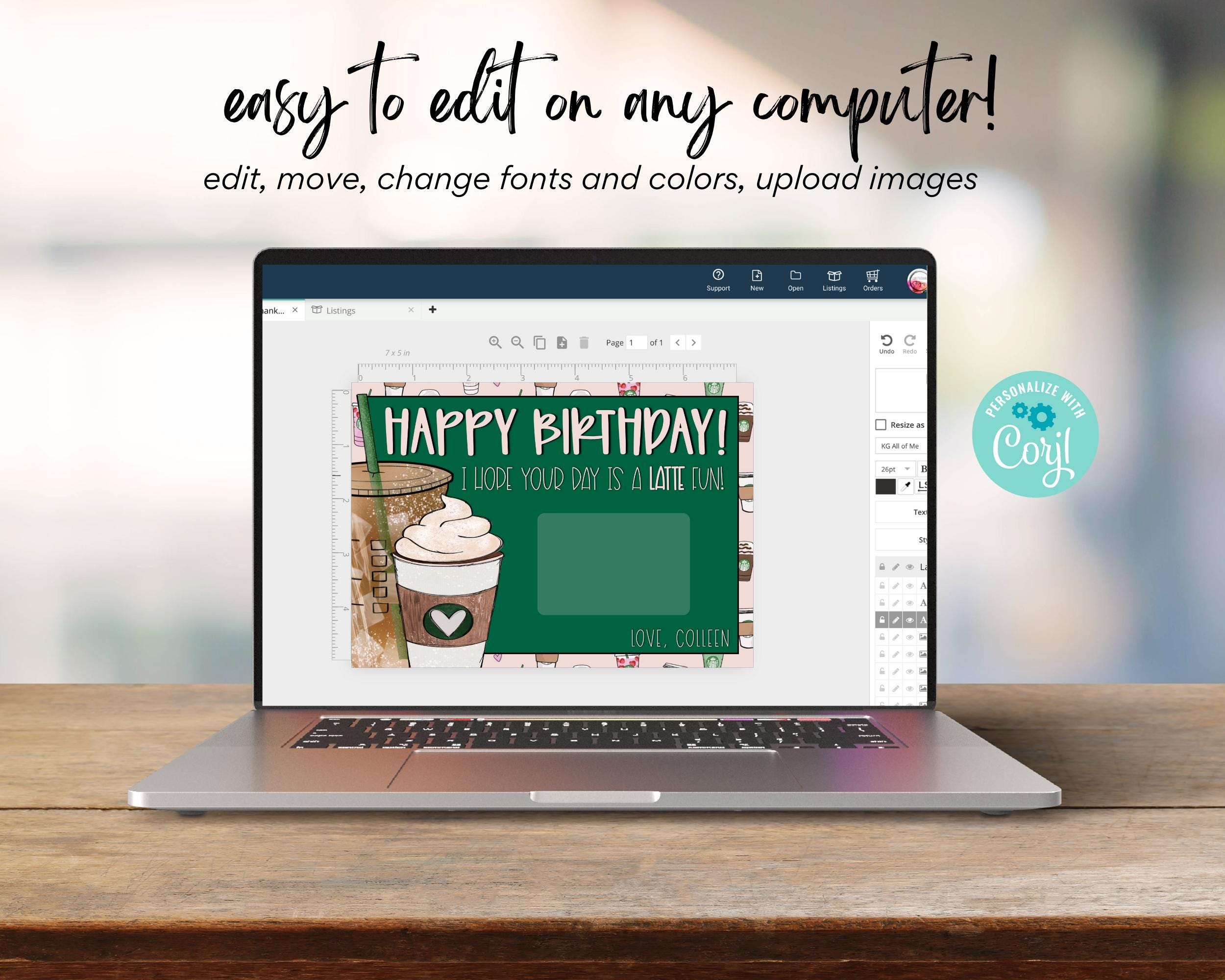 Starbucks Birthday Gift Printable Template Happy Birthday Card Add ...