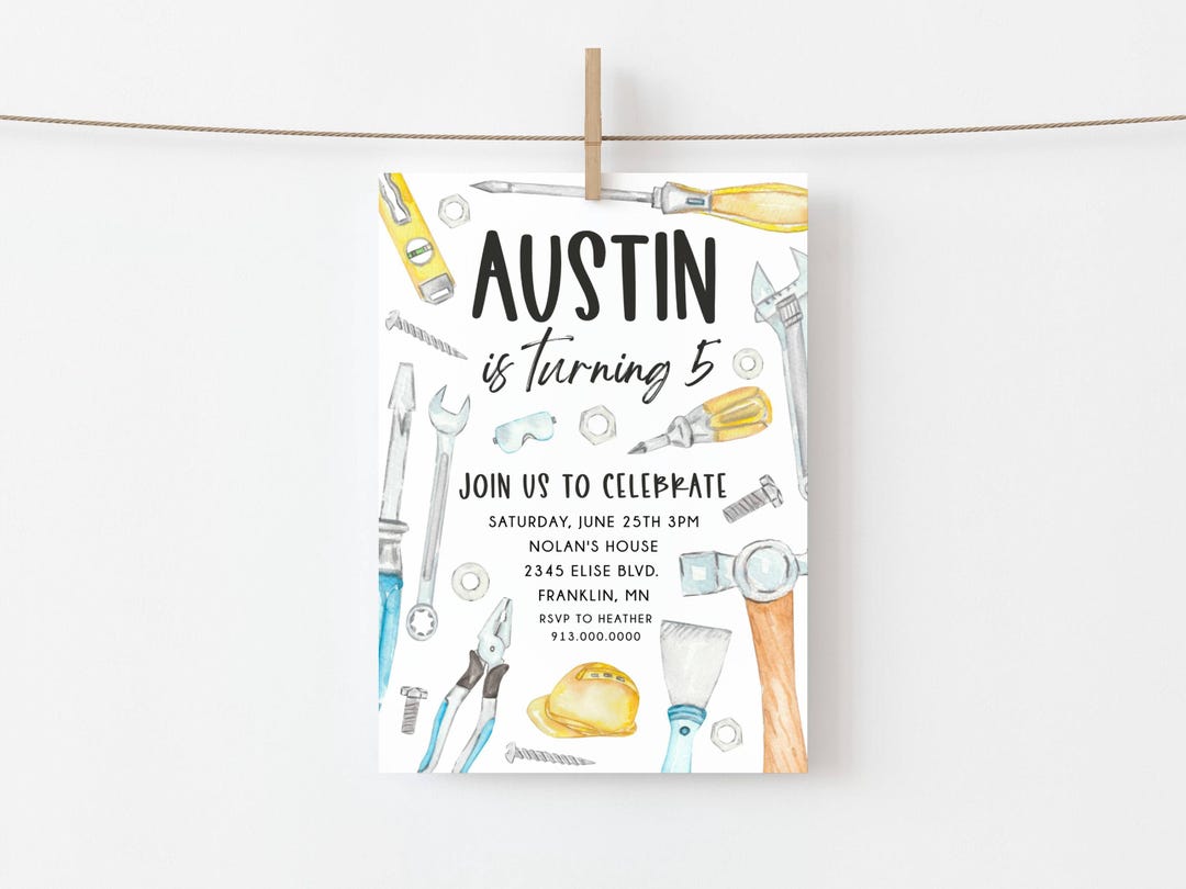 Tools Birthday Invitation Printable Template Tools Party Digital ...