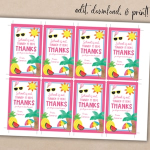 End of Year Teacher Gift Tag Printable Template, Summer End of School ...