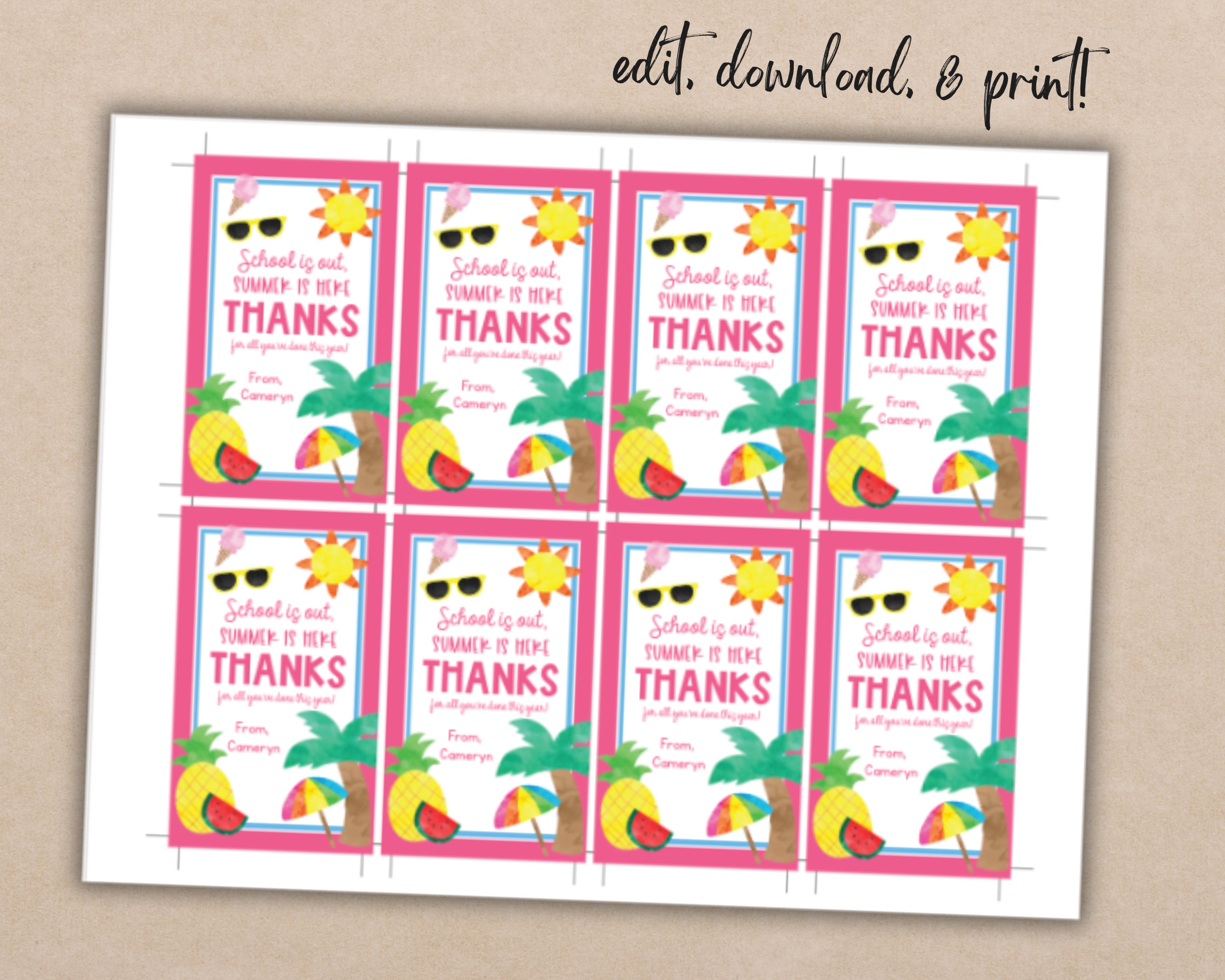 End of Year Teacher Gift Tag Printable Template, Summer End of School ...