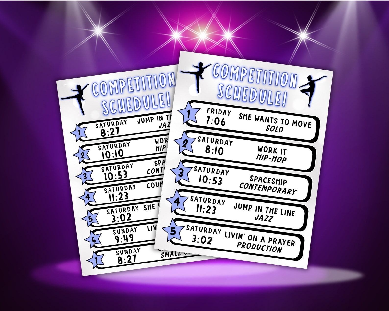 Dance Competition Printable Schedule Template, Editable Dance ...