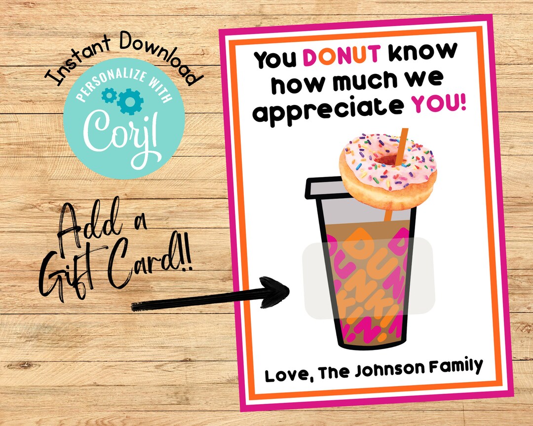 Printable Appreciation Card Instant Download Add Dunkin' - Etsy