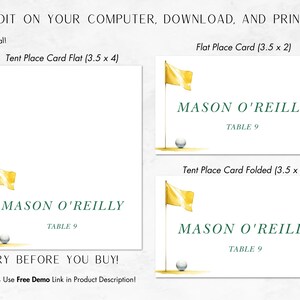 Golf Name Place Cards Printable Template Masters Golf Theme Flat and ...