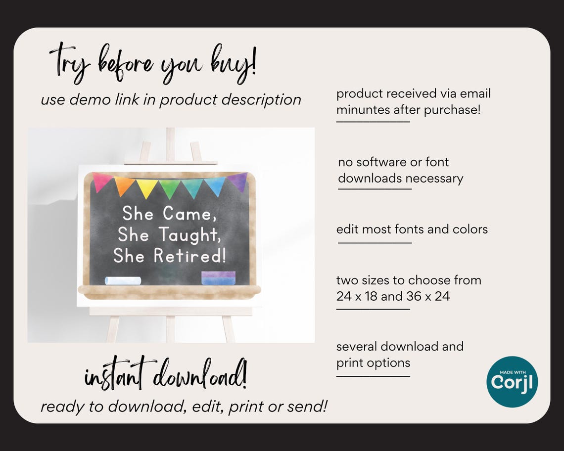 Teacher Retirement Party Sign: Printable Poster Template (digital ...