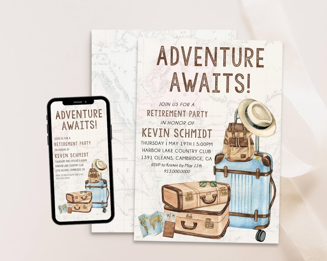 Retirement Party Invitation Adventure Awaits Travel Theme Retirement ...