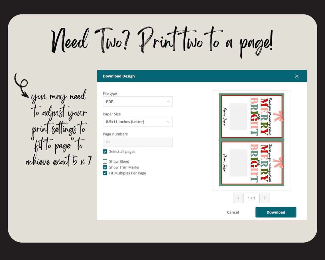 Teacher Christmas Gift Card Printable Template, Christmas Holidays ...